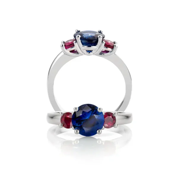 White gold ring with sapphire and rubies - Cober Juwelier
